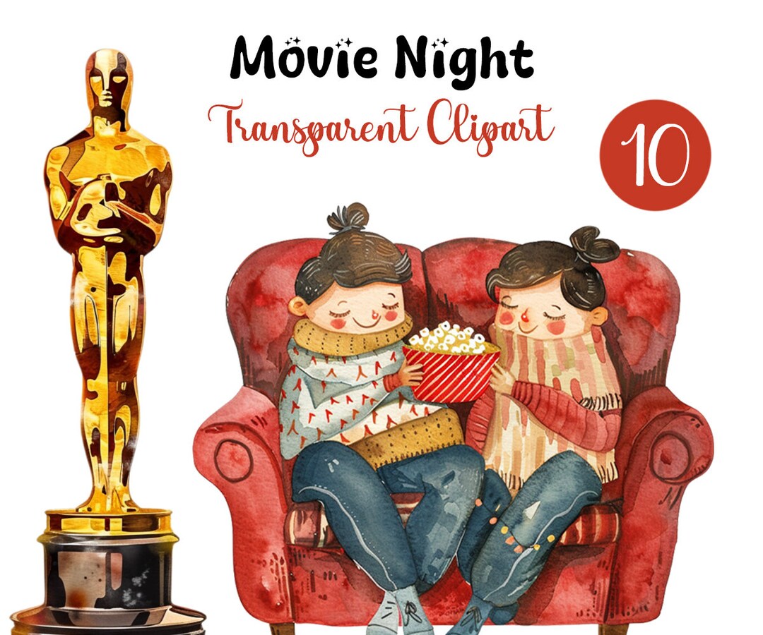 10 Watercolor Movie Night Bundle Clipart, Cinema Illustrations, Movie ...