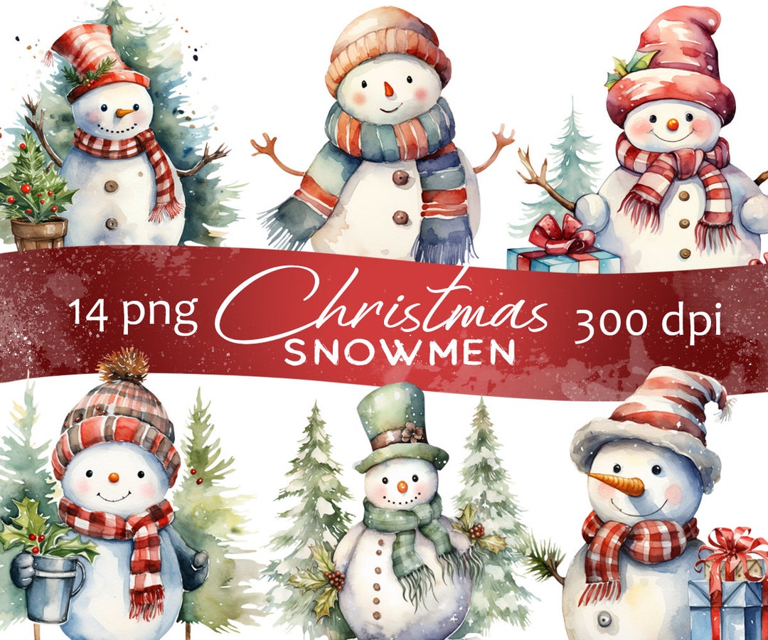 Watercolor Snowmen Clipart, Christmas Clipart Bundle, Cute Snowman ...