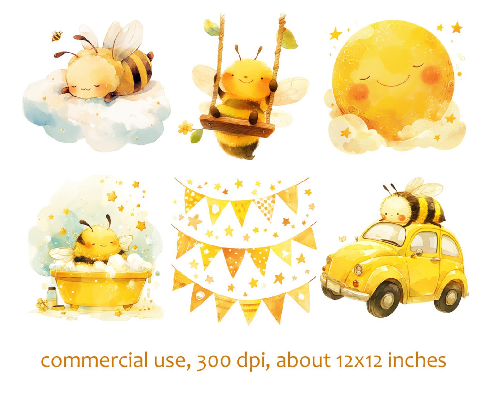 Cute Bee Watercolor Clip Art Bundle, Bees for Children's Room, Bees for ...