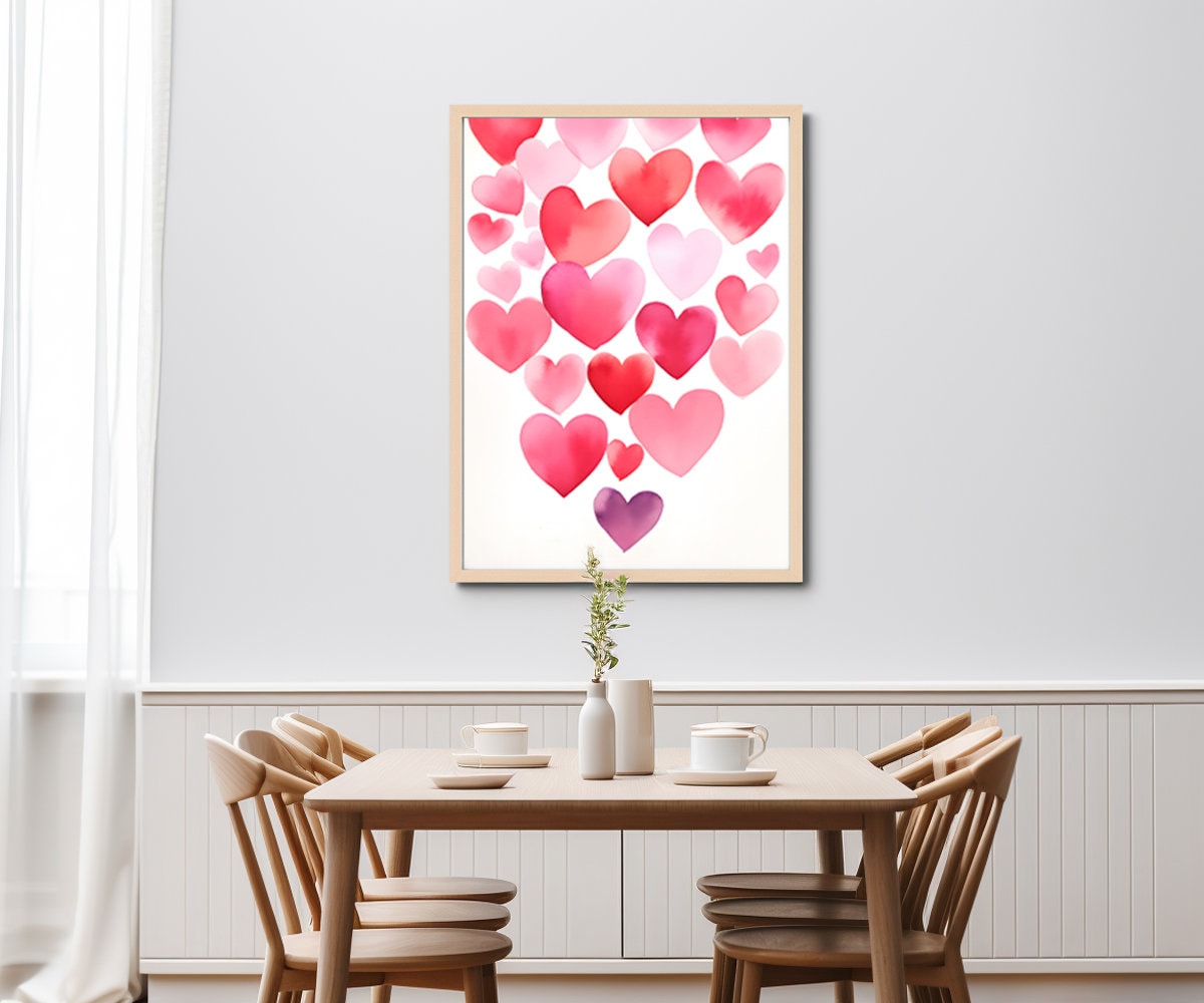 Heart Print, Valentines Day Printable Wall Art, Red Pink Heart ...