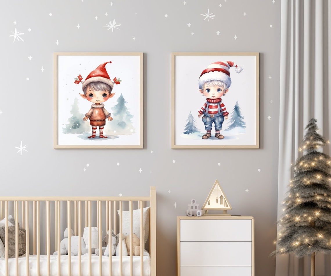 Watercolor Christmas Cute Elves Clipart, Elves Clipart, Cute Elves ...