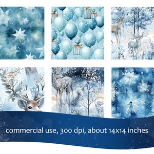 Blue Watercolor Christmas Seamless Pattern, Printable Digital Paper ...
