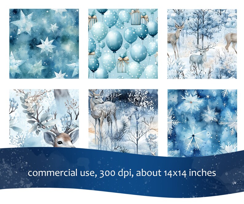 Blue Watercolor Christmas Seamless Pattern, Printable Digital Paper ...