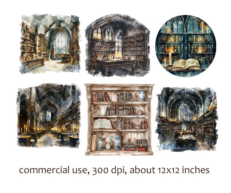 Vintage Library Clipart, Old Vintage Library, Watercolor Book Clipart ...