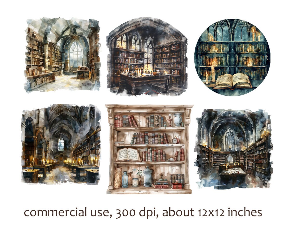 Vintage Library Clipart, Old Vintage Library, Watercolor Book Clipart ...