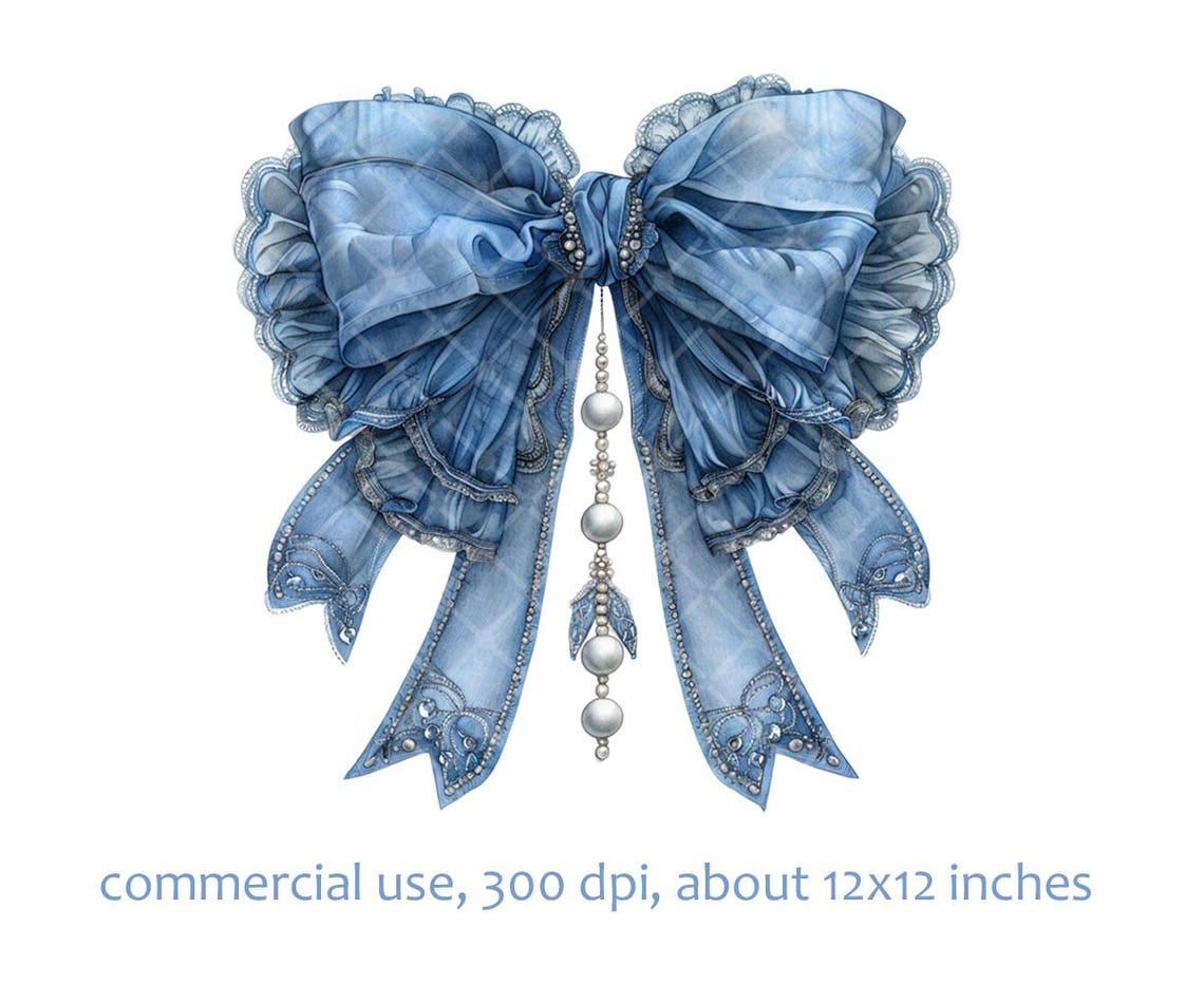 11 Blue Lace Bow With Pearl - PNG Format Instant Download for ...