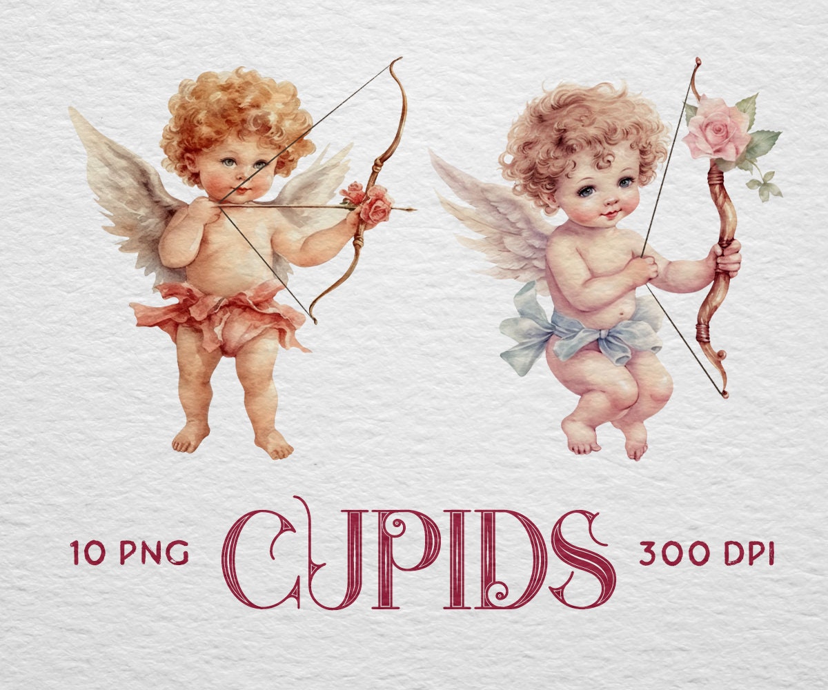 Watercolor Cupid Clipart, 10 PNG Cupid Love Clipart, Valentine PNG ...