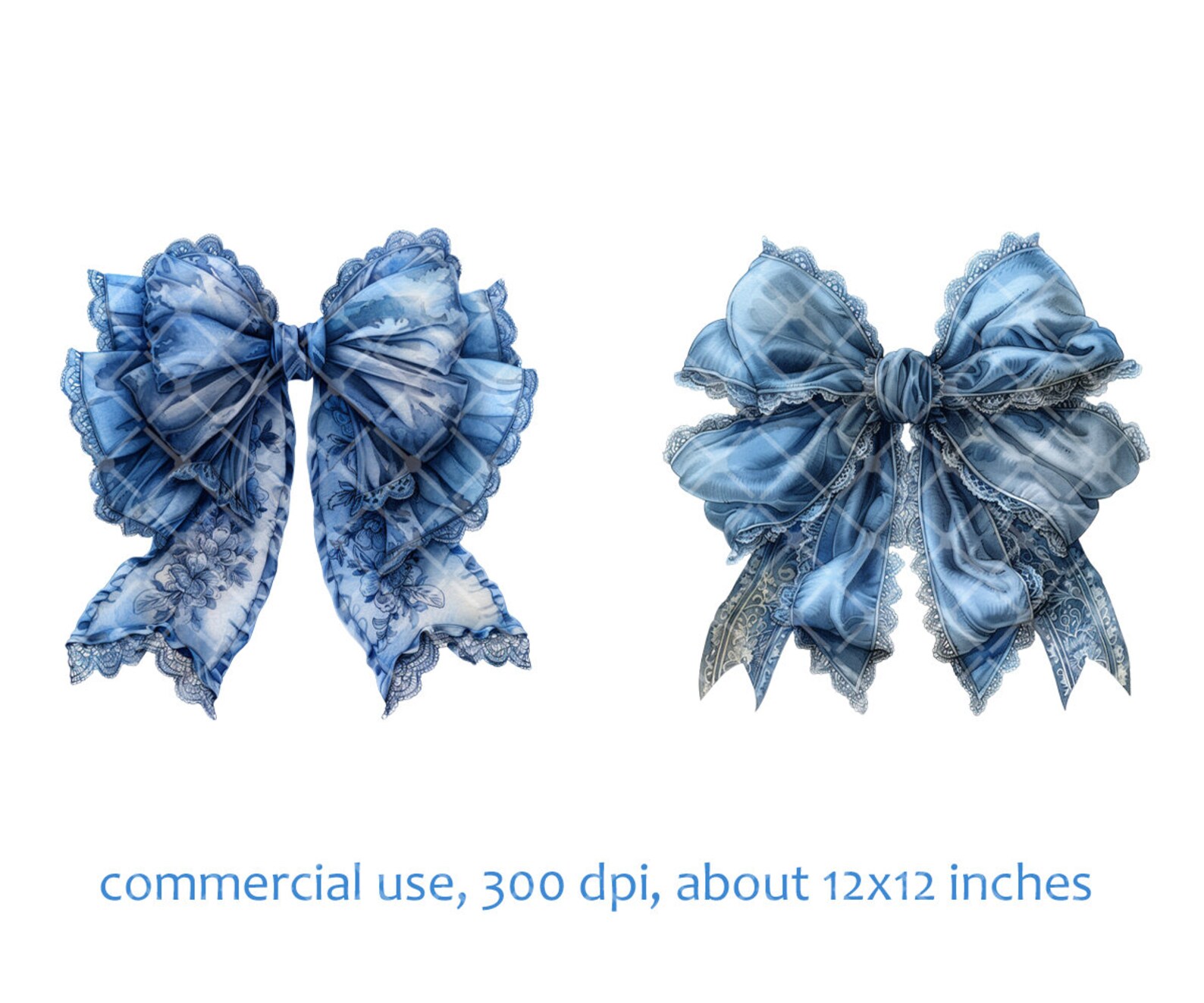 10 Blue Lace Bow Watercolor Clipart - PNG Format Instant Download for ...