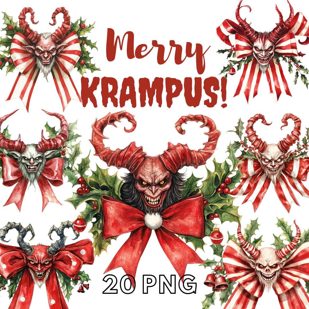 20 Faces of Krampus in a Christmas Bow, Transparent PNG Clipart ...