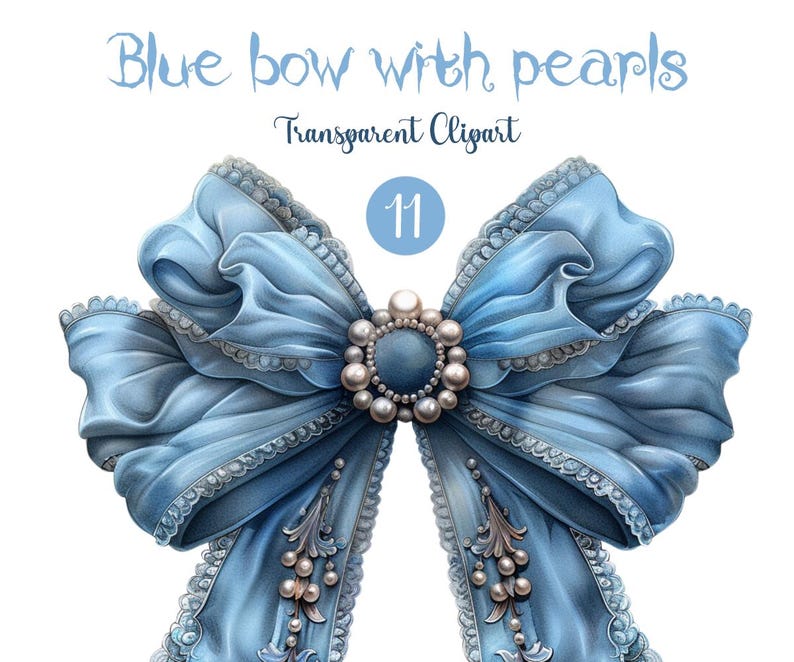 11 Blue Lace Bow With Pearl - PNG Format Instant Download for ...