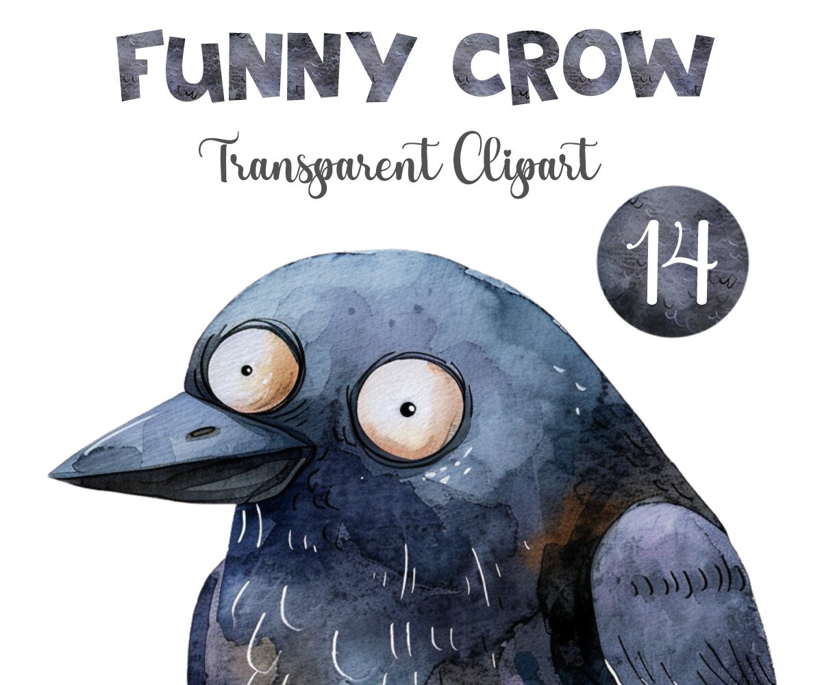 Watercolor Clipart With Funny Crow, Digital Download, High Quality PNG ...