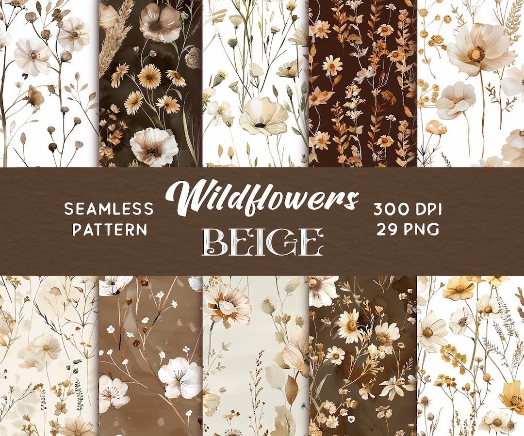 Beige Wildflowers Seamless Pattern, Delicate Beige Flower Pattern ...