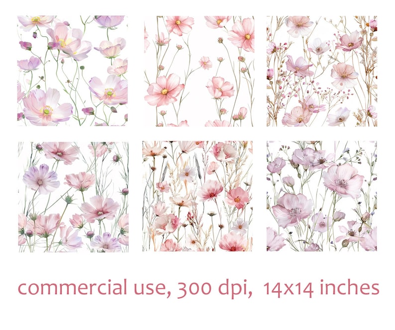 Pink Wildflowers Seamless Pattern, Delicate Pink Flower Pattern, Floral ...