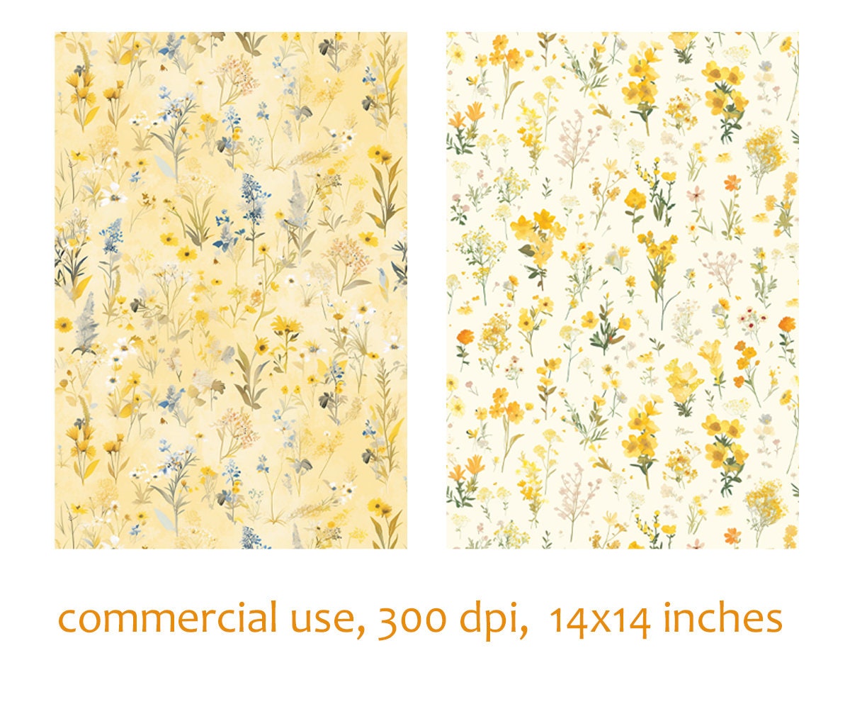 Yellow Wildflowers Seamless Pattern, Delicate Yellow Flower Pattern ...