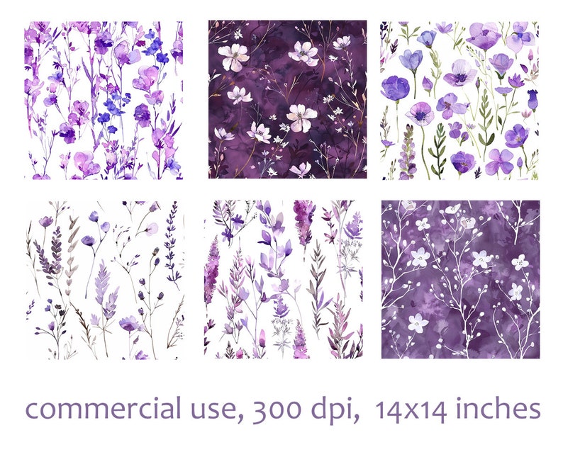 Purple Wildflowers Seamless Pattern: Watercolor Floral Paper (digital ...