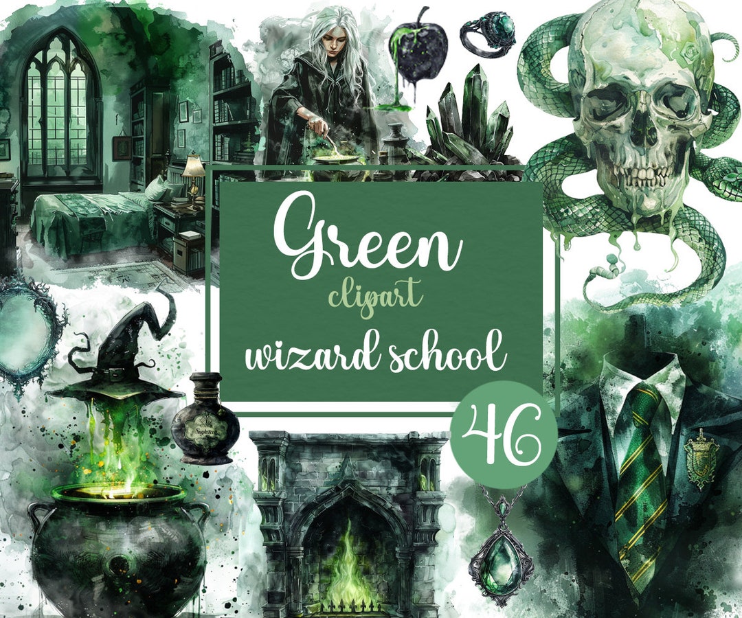 Wizard School Clipart, Magic School Green Color Set, Magic School ...