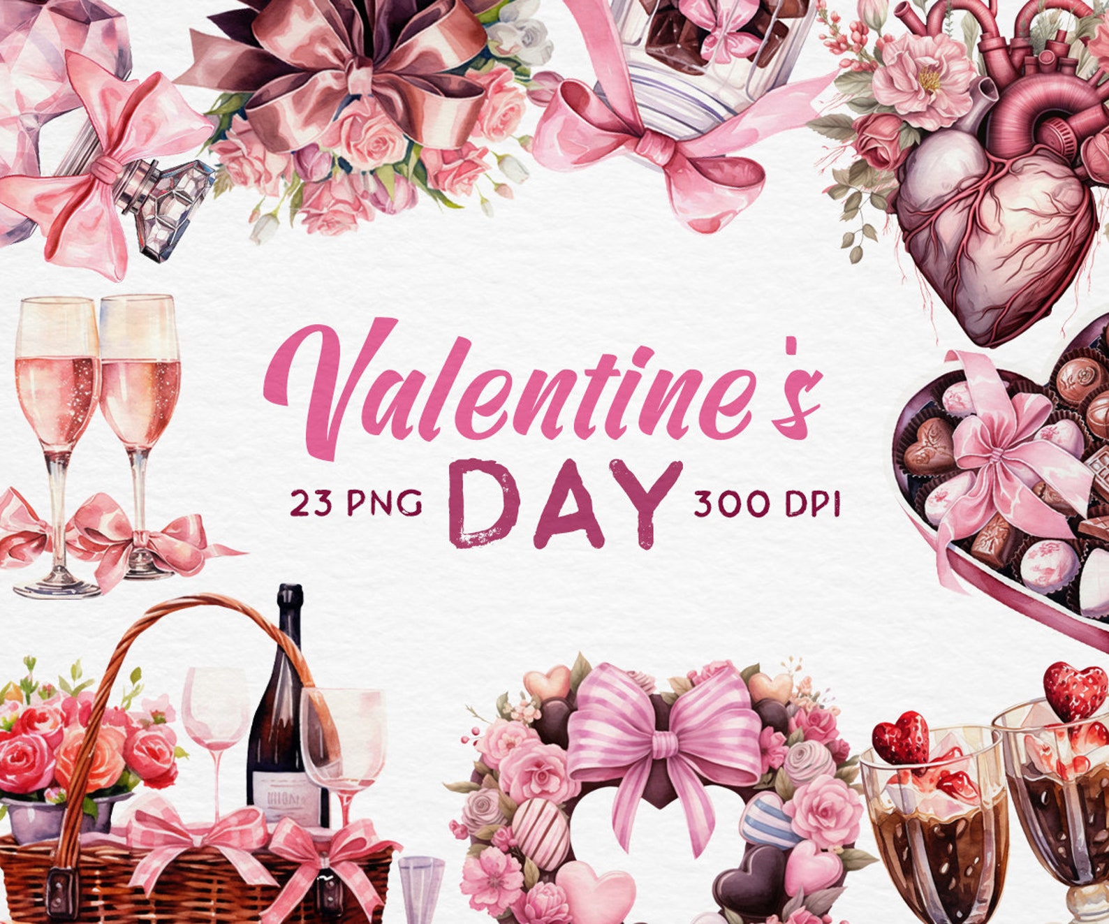 Watercolor Valentines Clipart, 23 PNG Valentines Day Clipart ...