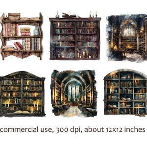 Vintage Library Clipart, Old Vintage Library, Watercolor Book Clipart ...