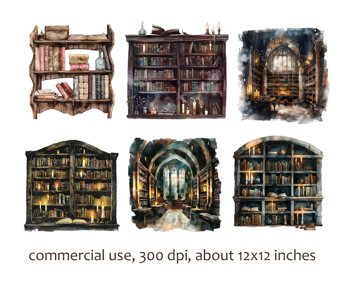 Vintage Library Clipart, Old Vintage Library, Watercolor Book Clipart ...