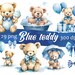 Watercolor Blue Teddy Bear Clipart: Baby Shower Decoration (PNG Files ...
