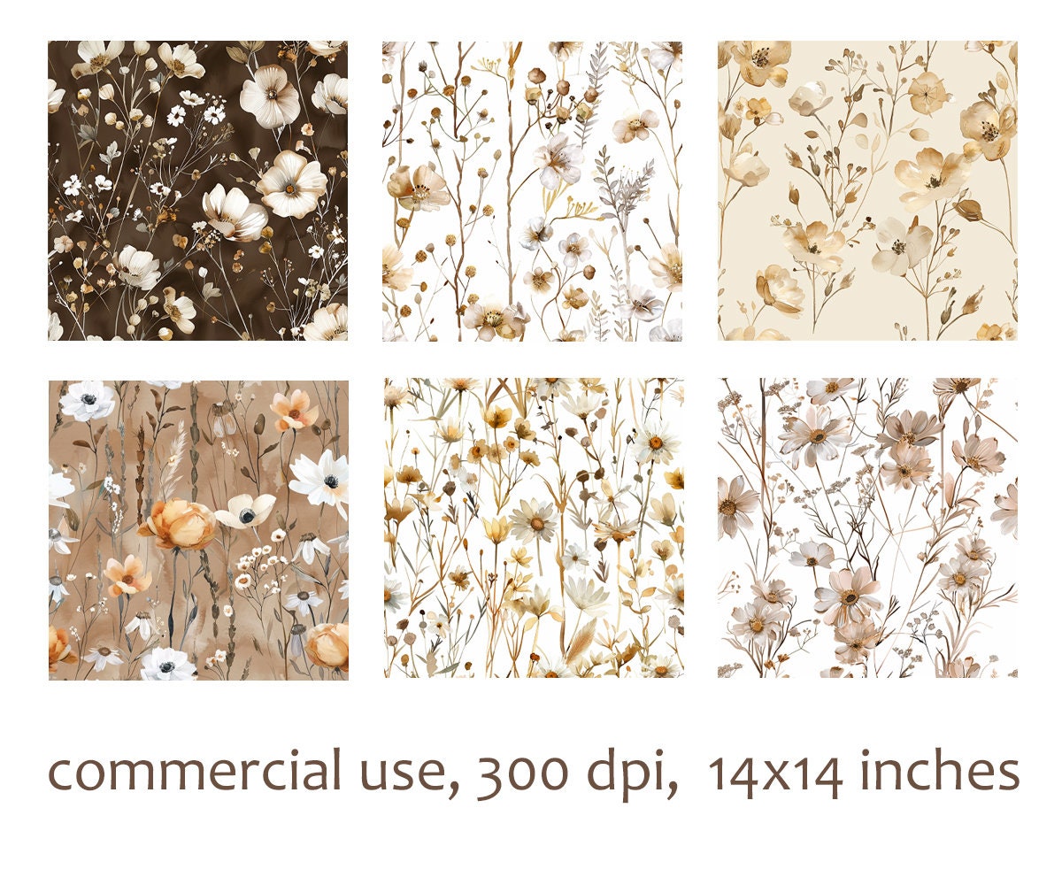 Beige Wildflowers Seamless Pattern, Delicate Beige Flower Pattern ...