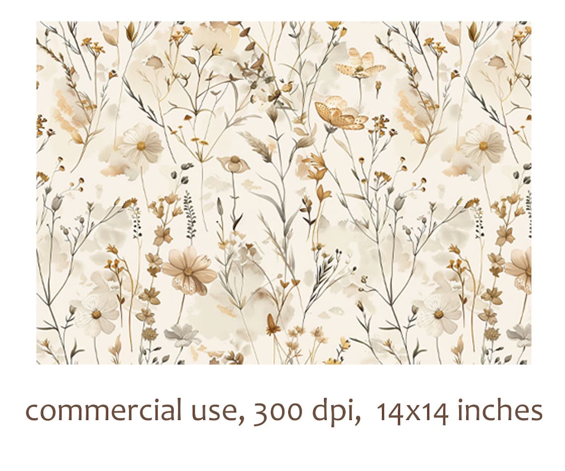Beige Wildflowers Seamless Pattern, Delicate Beige Flower Pattern ...