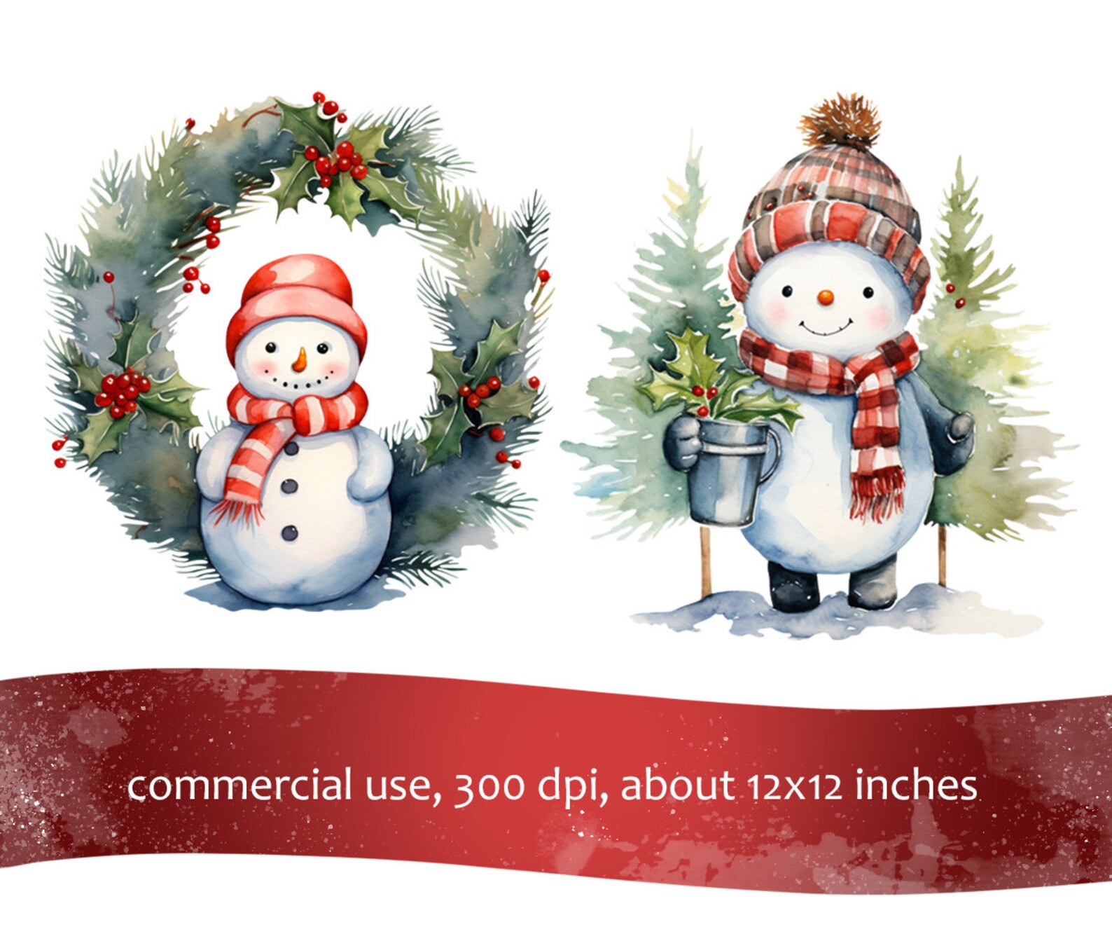 Watercolor Snowmen Clipart, Christmas Clipart Bundle, Cute Snowman ...