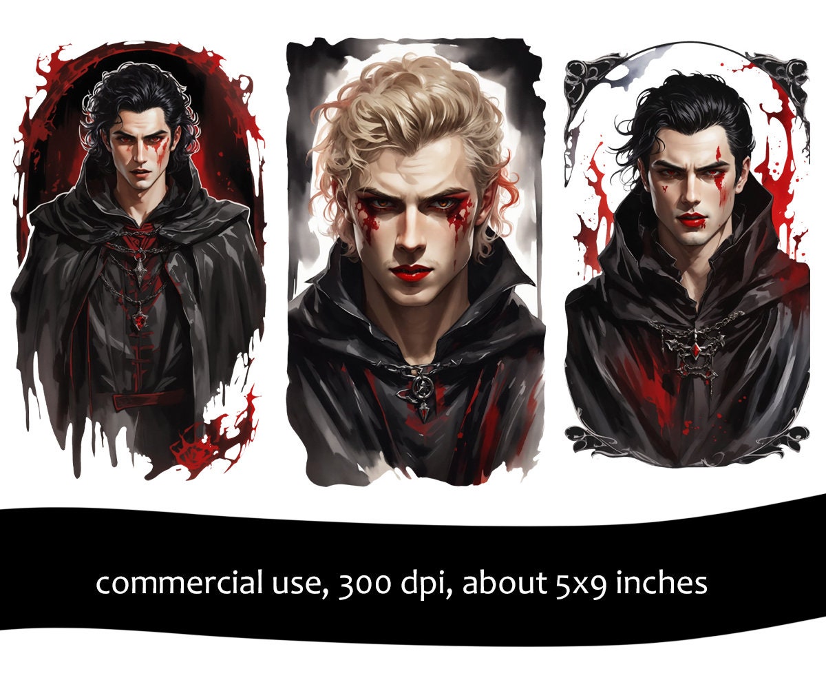 Watercolor Vampire Clipart, Spooky Clipart, Handsome Male Vampires ...