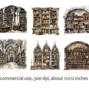 Vintage Library Clipart, Old Vintage Library, Watercolor Book Clipart ...