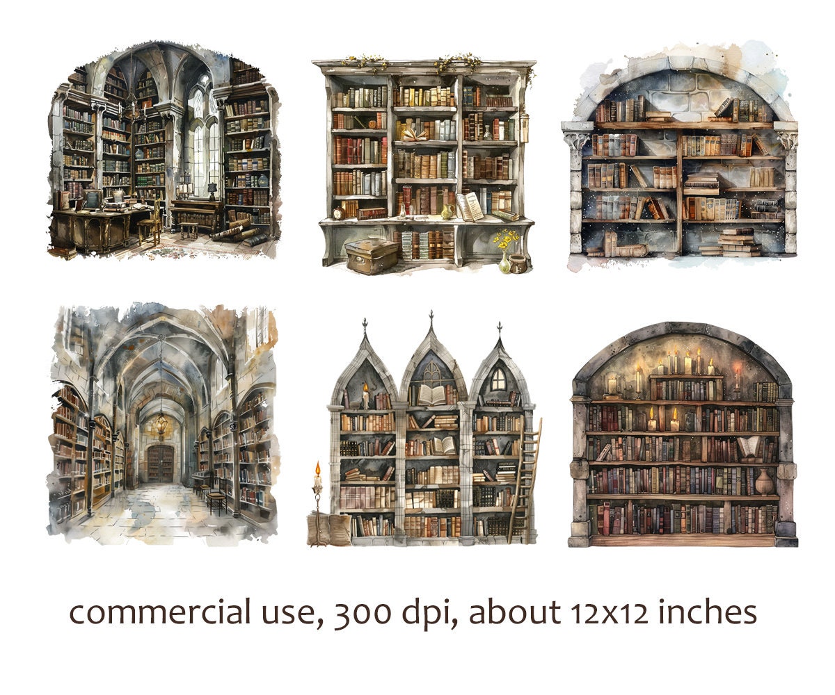Vintage Library Clipart, Old Vintage Library, Watercolor Book Clipart ...