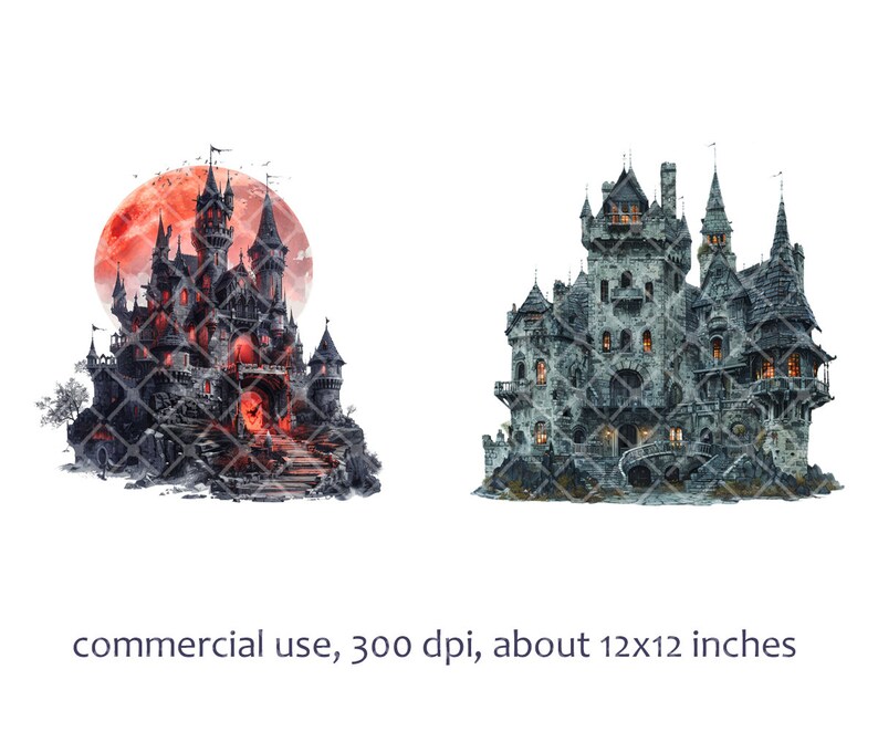 10 Watercolor Haunted Castles Clipart, Printable Halloween Vibe ...