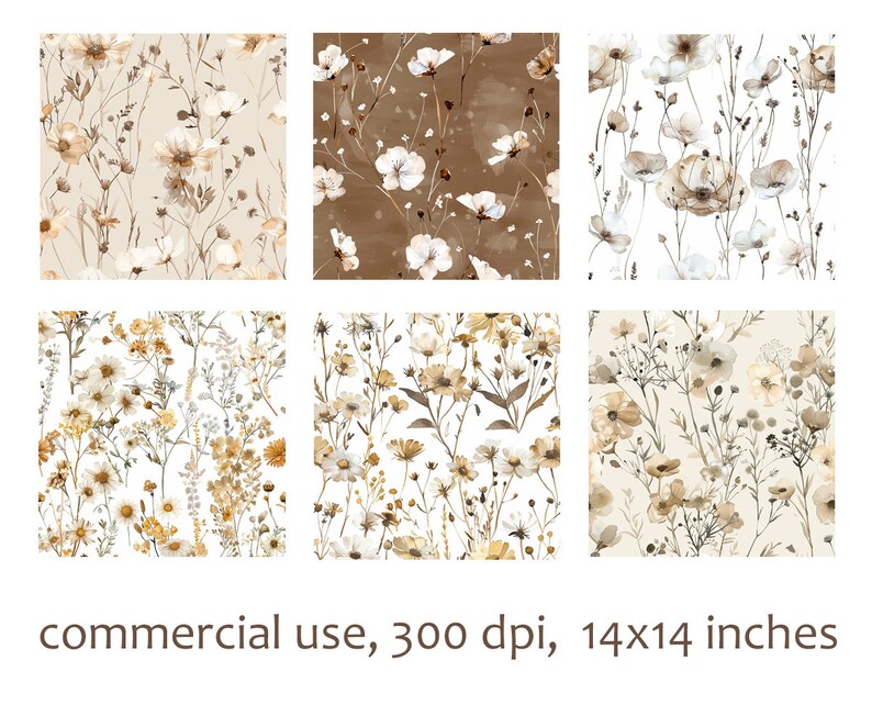 Beige Wildflowers Seamless Pattern, Delicate Beige Flower Pattern ...