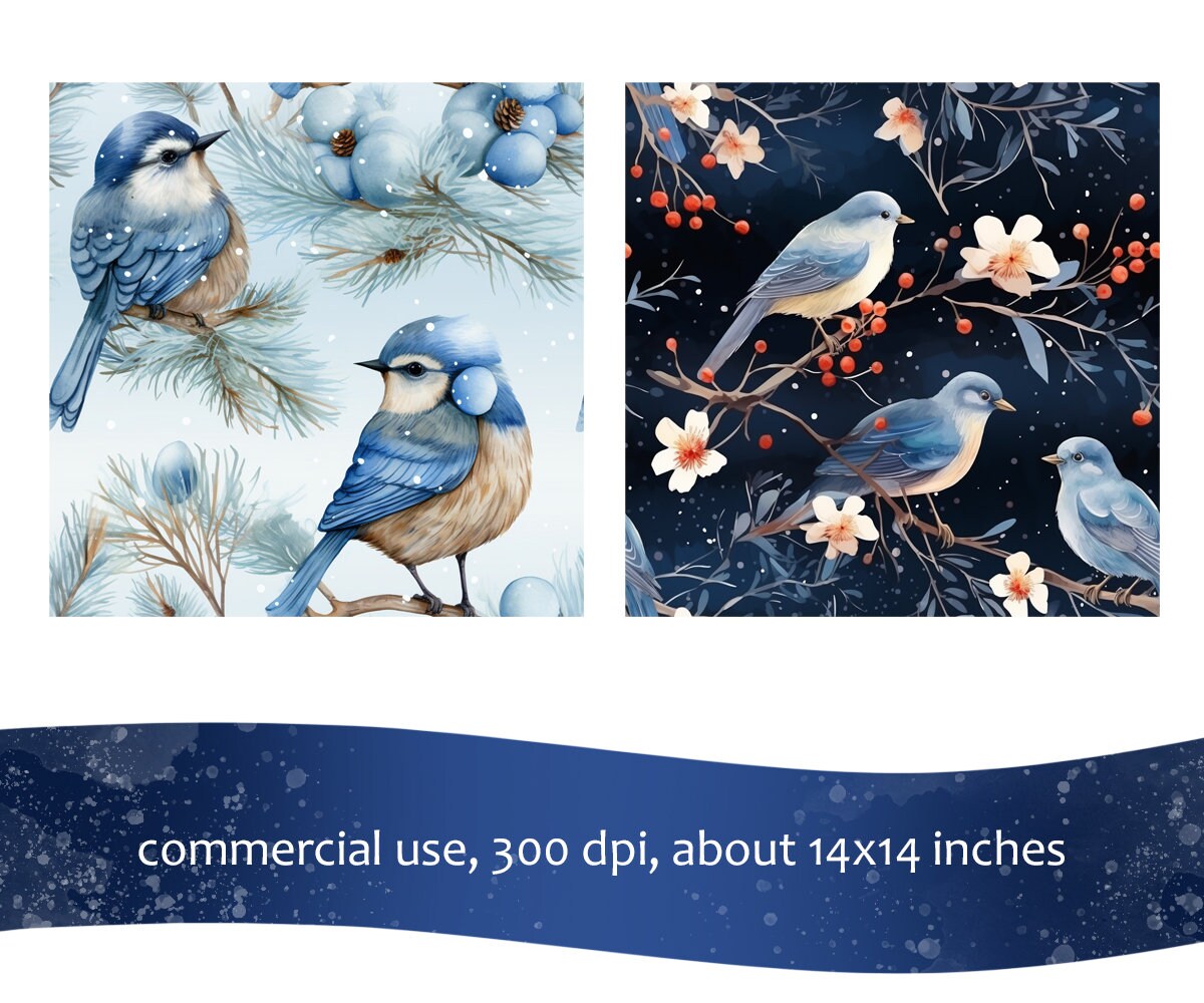 Winter Birds Scrapbook Paper, Digital Christmas Papers, Printable ...
