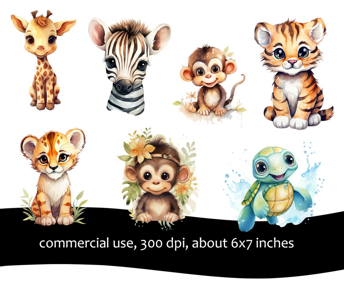 Baby Animals Watercolor Clipart, Digital Animals, Png Animals Clipart ...
