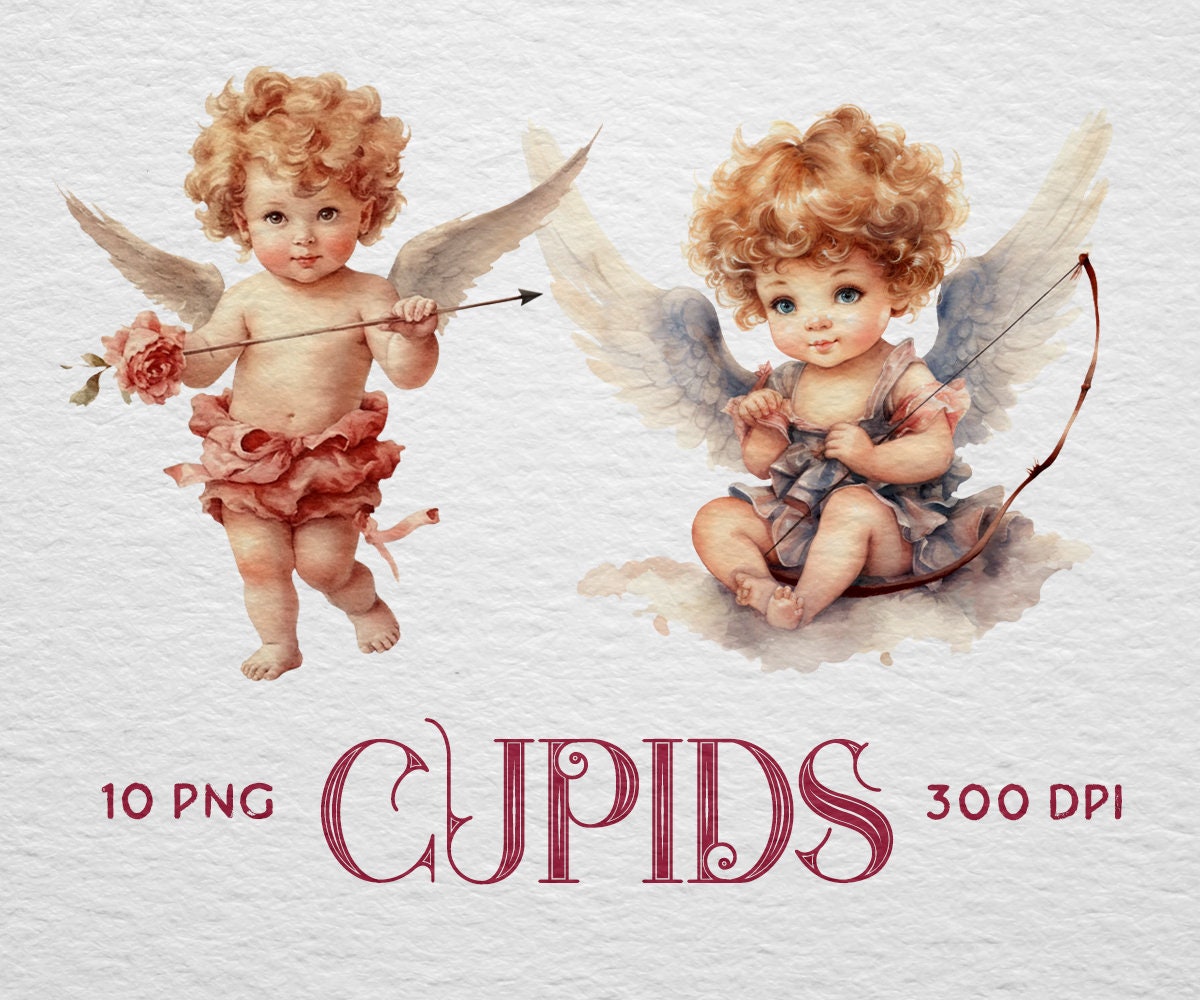Watercolor Cupid Clipart, 10 PNG Cupid Love Clipart, Valentine PNG ...
