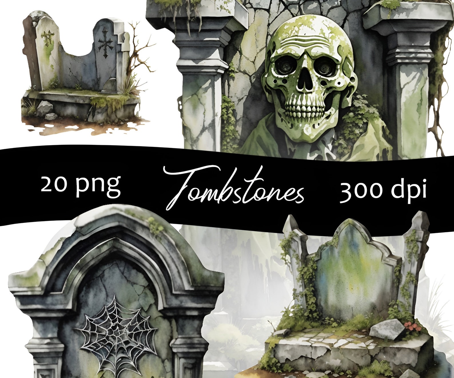 20 Spooky Halloween Tombstones Clipart Pack Gravestone PNG - Etsy