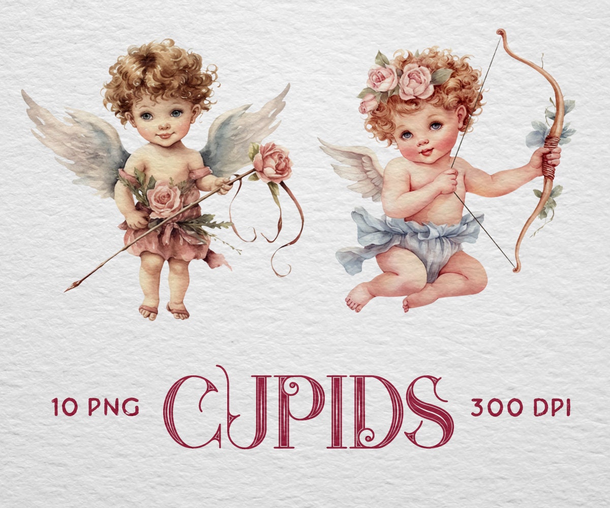 Watercolor Cupid Clipart, 10 PNG Cupid Love Clipart, Valentine PNG ...