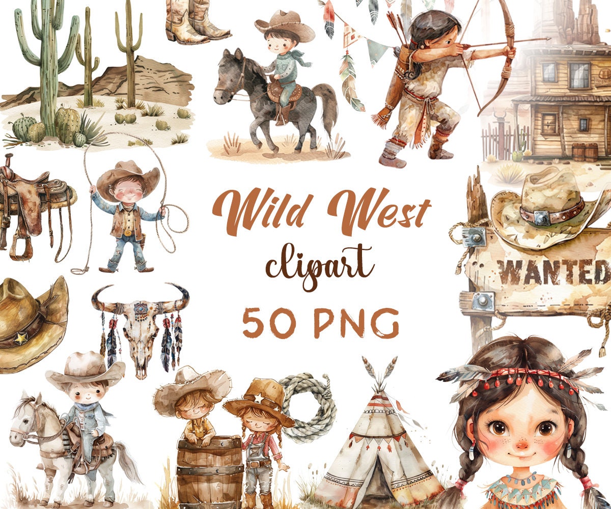 Wild West Watercolor Clipart, Watercolor Wild West for Scrapbooking ...
