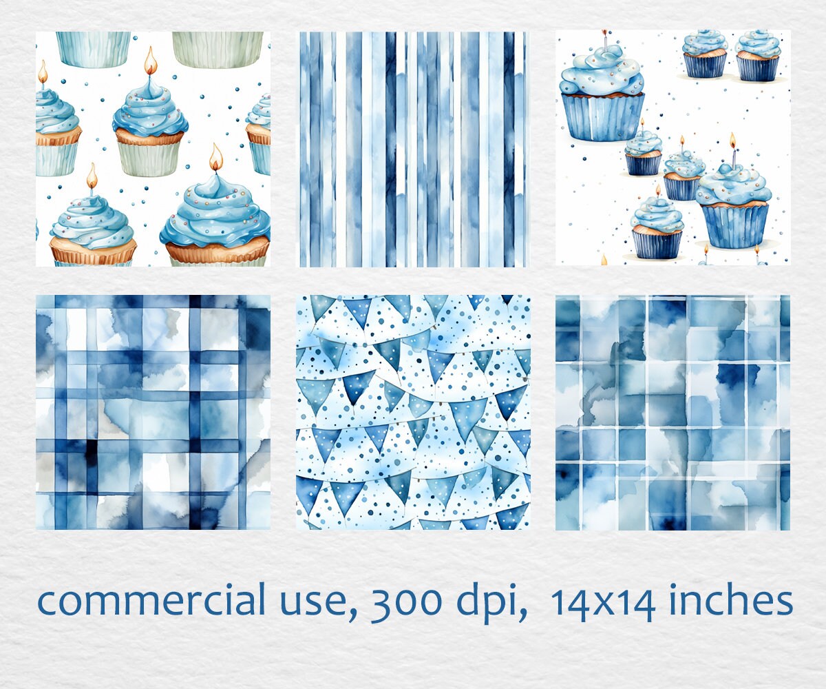 Boy Birthday, Digital Pattern, Blue Birthday, Seamless Paper, Birthday ...