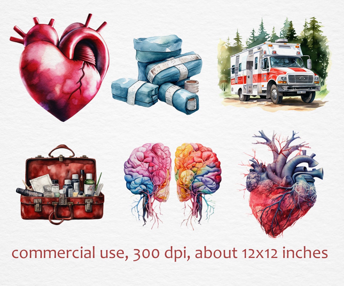 Watercolor Medical Clipart, Health, Doctor, Nurse, Ambulance, Hospital ...