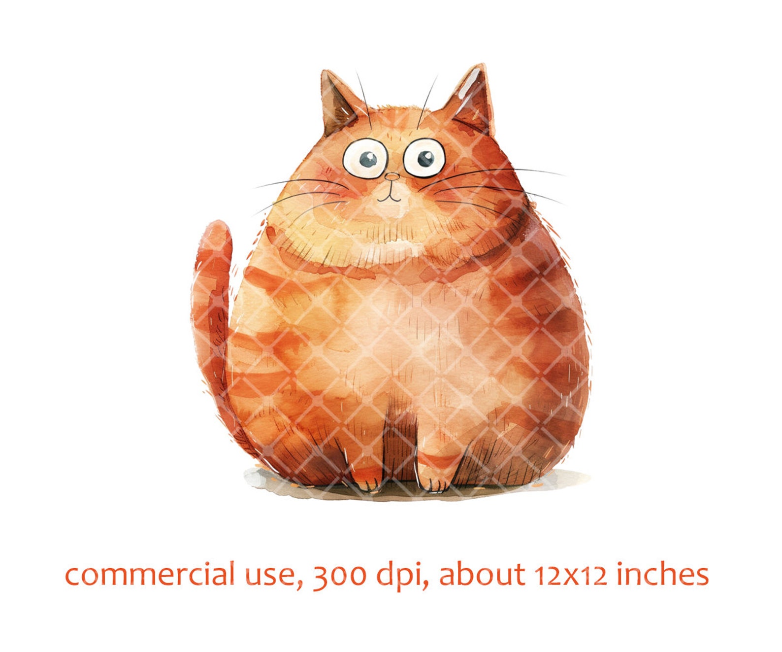 10 Watercolor Fatty Ginger Cats Clipart, Printable Cartoon Cats ...