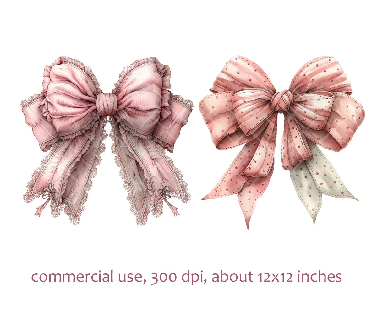 Pink Lace Bow Watercolor Clipart - PNG Format Instant Download for ...