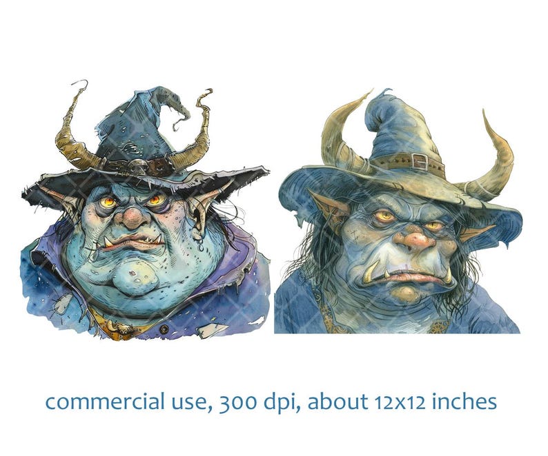 Watercolor Scary Blue Witches Clipart, Halloween Atmosphere for Print ...