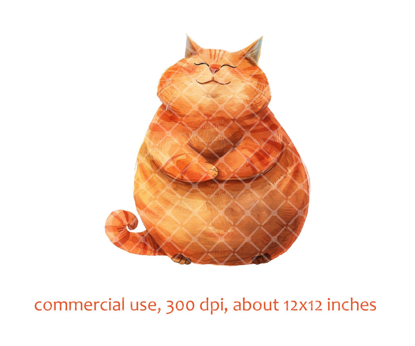 10 Watercolor Fatty Ginger Cats Clipart, Printable Cartoon Cats ...