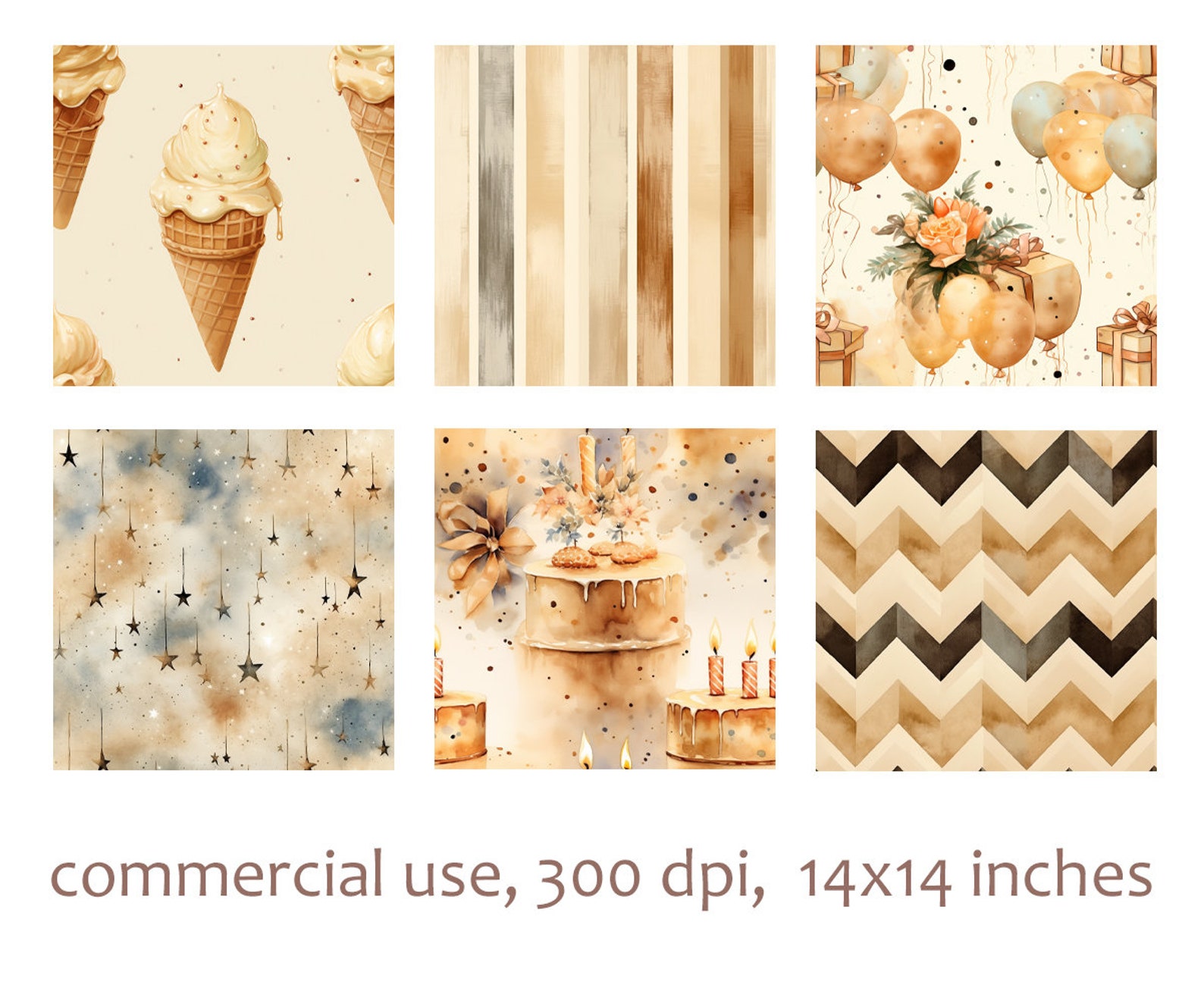 Beige Birthday, Digital Pattern, Birthday Seamless Paper, Beige Pattern ...