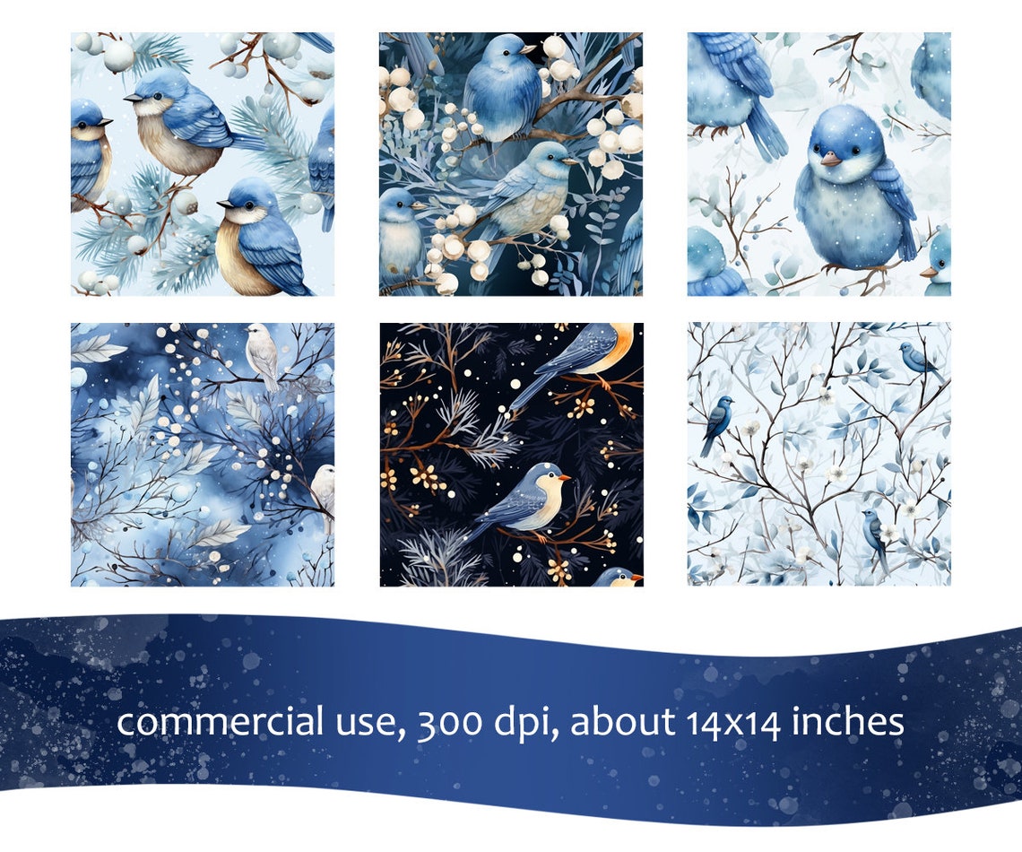 Winter Birds Scrapbook Paper, Digital Christmas Papers, Printable ...