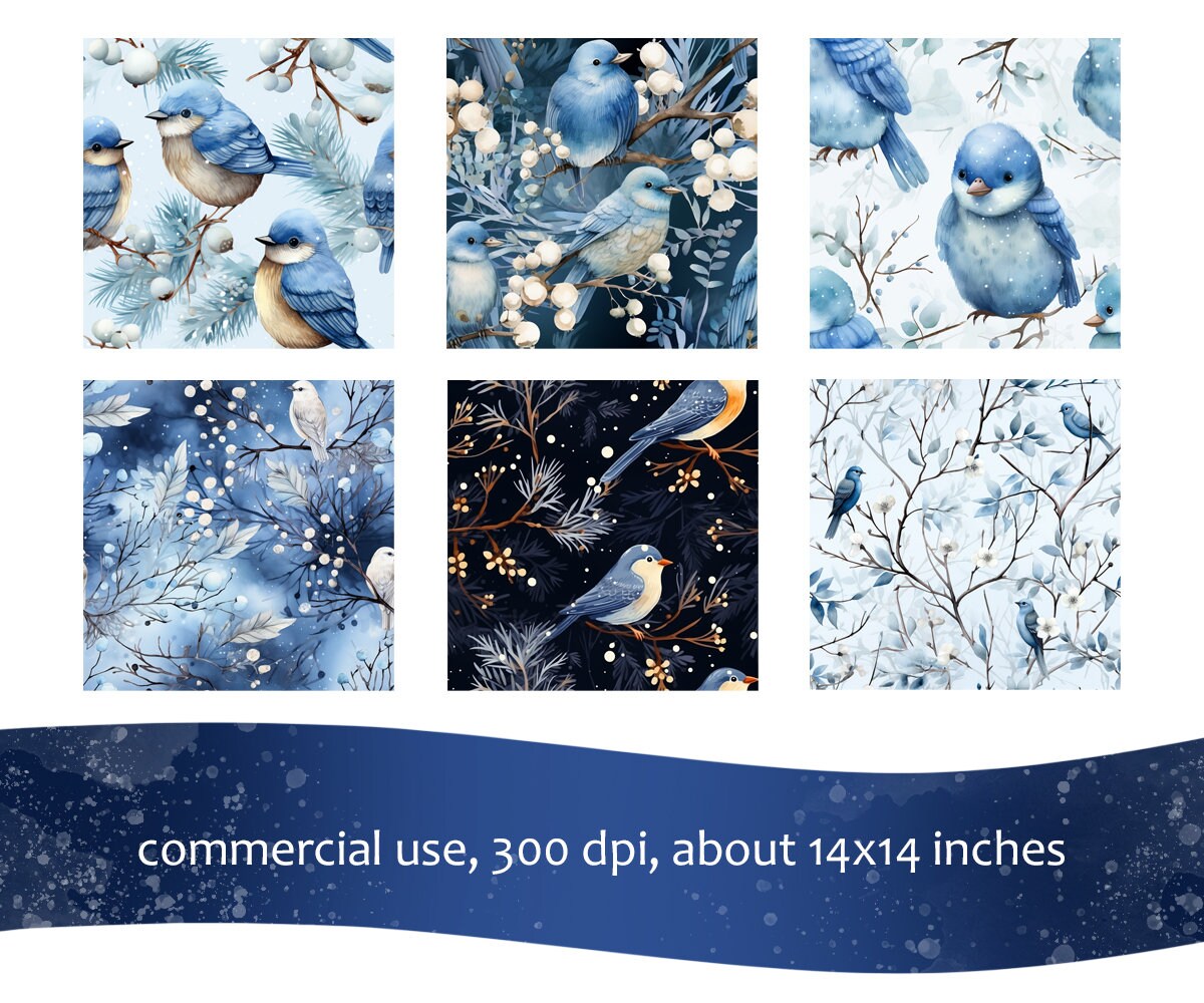 Winter Birds Scrapbook Paper, Digital Christmas Papers, Printable ...