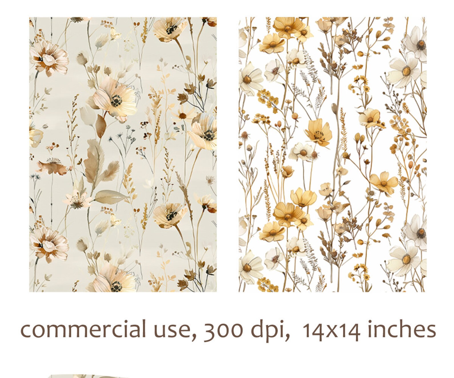 Beige Wildflowers Seamless Pattern, Delicate Beige Flower Pattern ...