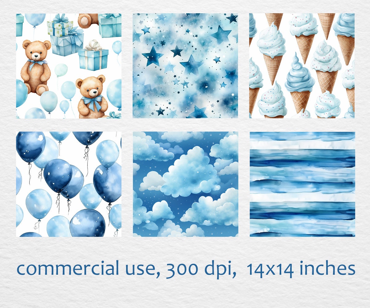 Boy Birthday, Digital Pattern, Blue Birthday, Seamless Paper, Birthday ...