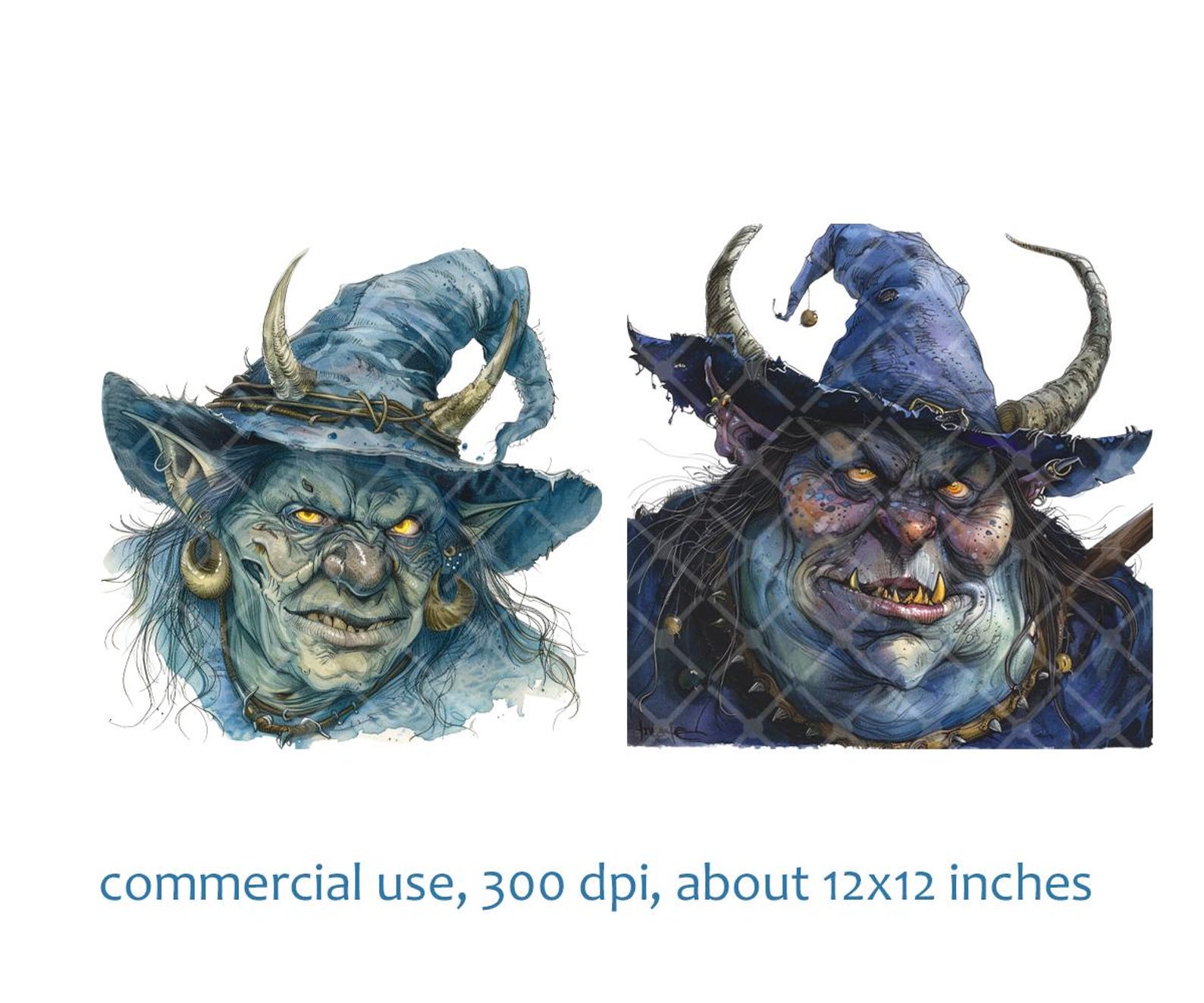 Watercolor Scary Blue Witches Clipart, Halloween Atmosphere for Print ...